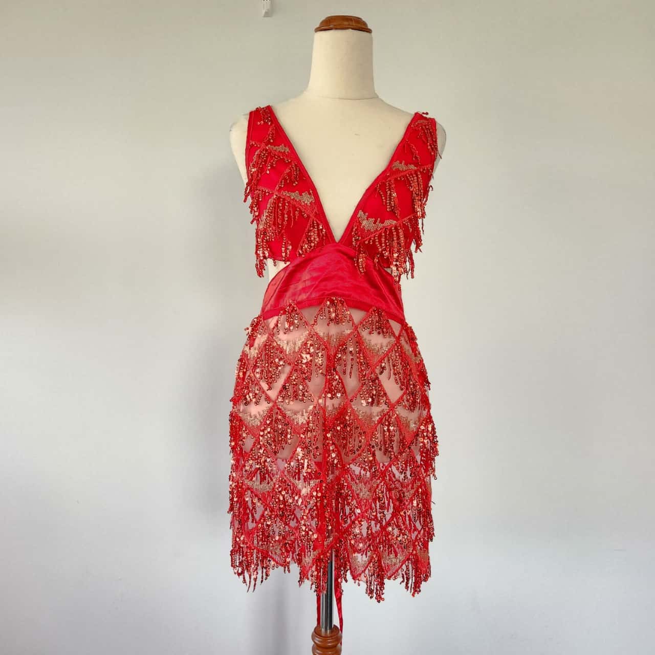 Red Sexy Sequin Sheer Dress Size M(s)
