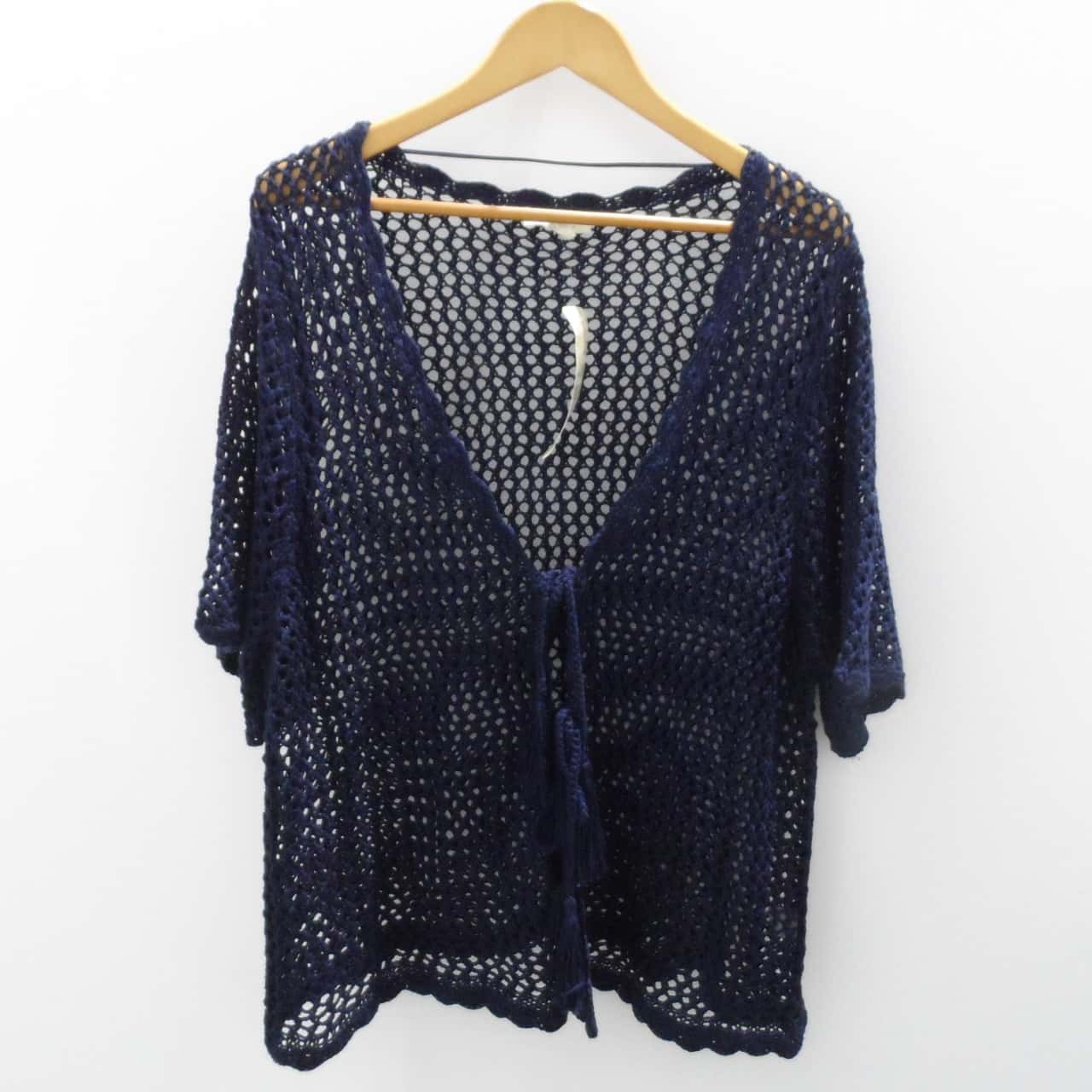 beme Womens Plus Size 16/18/M Crochet Cardigan Short Sleeve Navy Blue ...