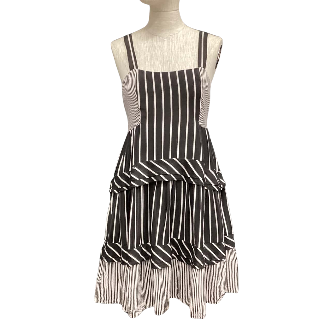 Womens Size 46 Shoestring Strap Black / Striped / White
