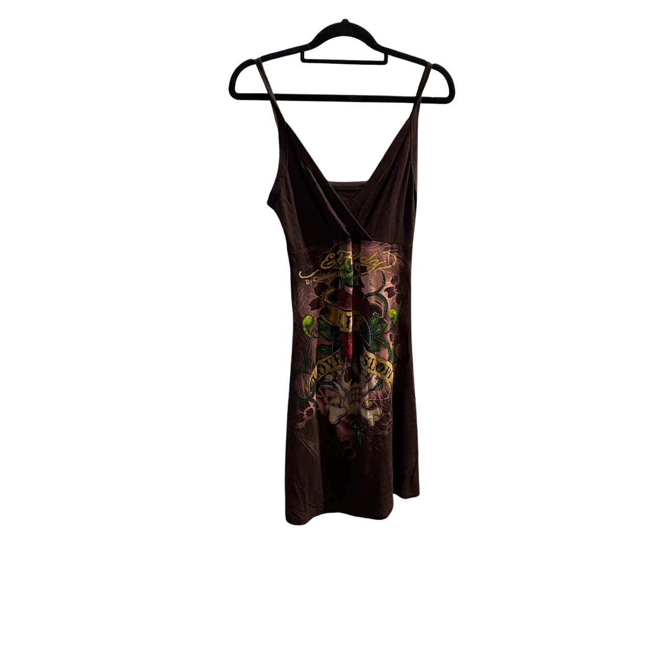 Ed Hardy Womens Size 10 / 12 Shoestring Strap Summer Dress Brown with ...