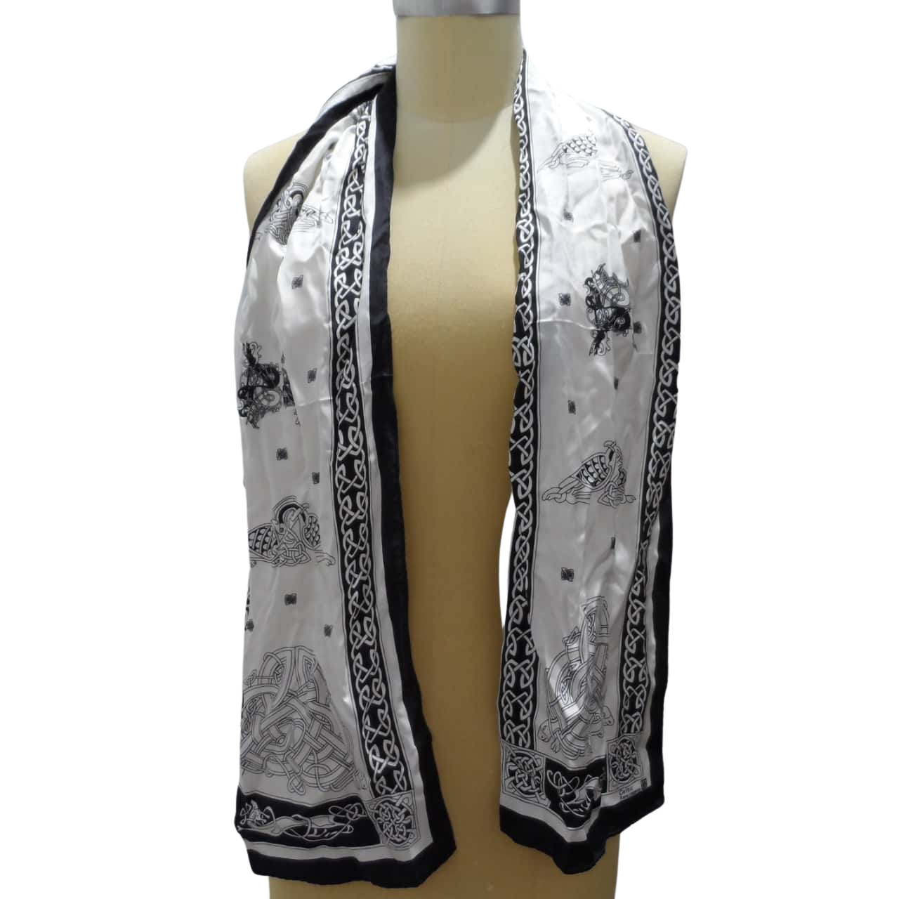 Womens Celtic Renaissance SILK Scarf Black / White (s)