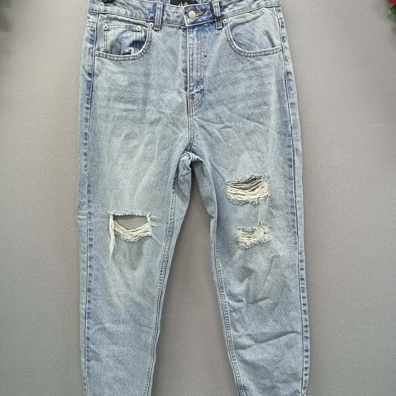 Dotti Ladies Blue Bleach Ripped Denim Tapered High Rise Full Length ...