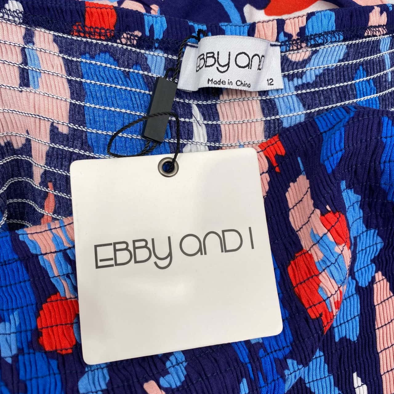 Ebby And I Womens Babydoll Dress Size 12 Floral / Navy Blue