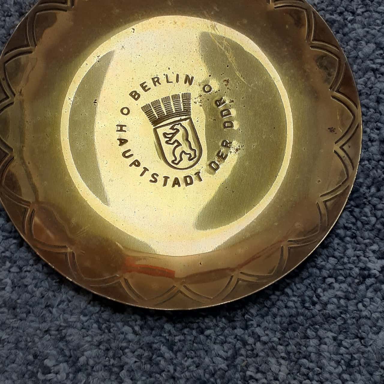 Vintage East Germany DDR Berlin Small Brass Souvenir Plate