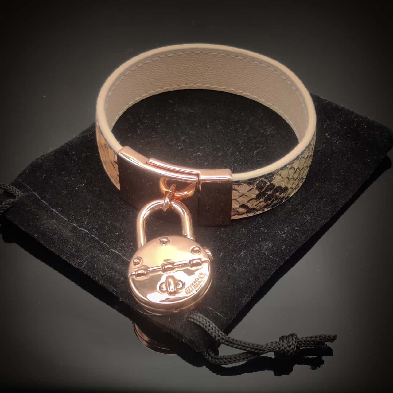 Perfect Gift Mimco Lock Bangle With Rose Tone Padlock & Snake Print ...