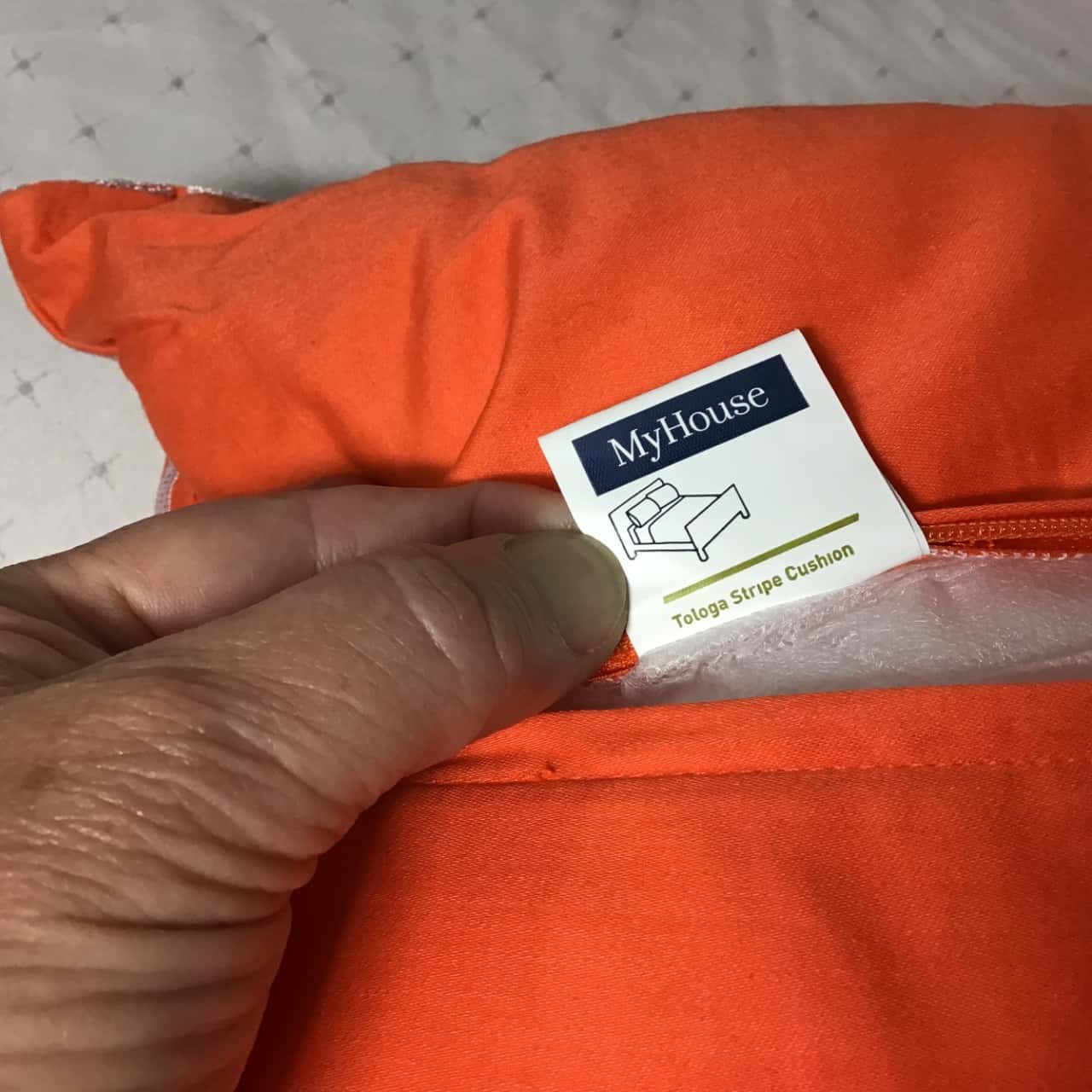 My House Orange with Pink / White Tologa Stripe Rectangular Cushion (s)