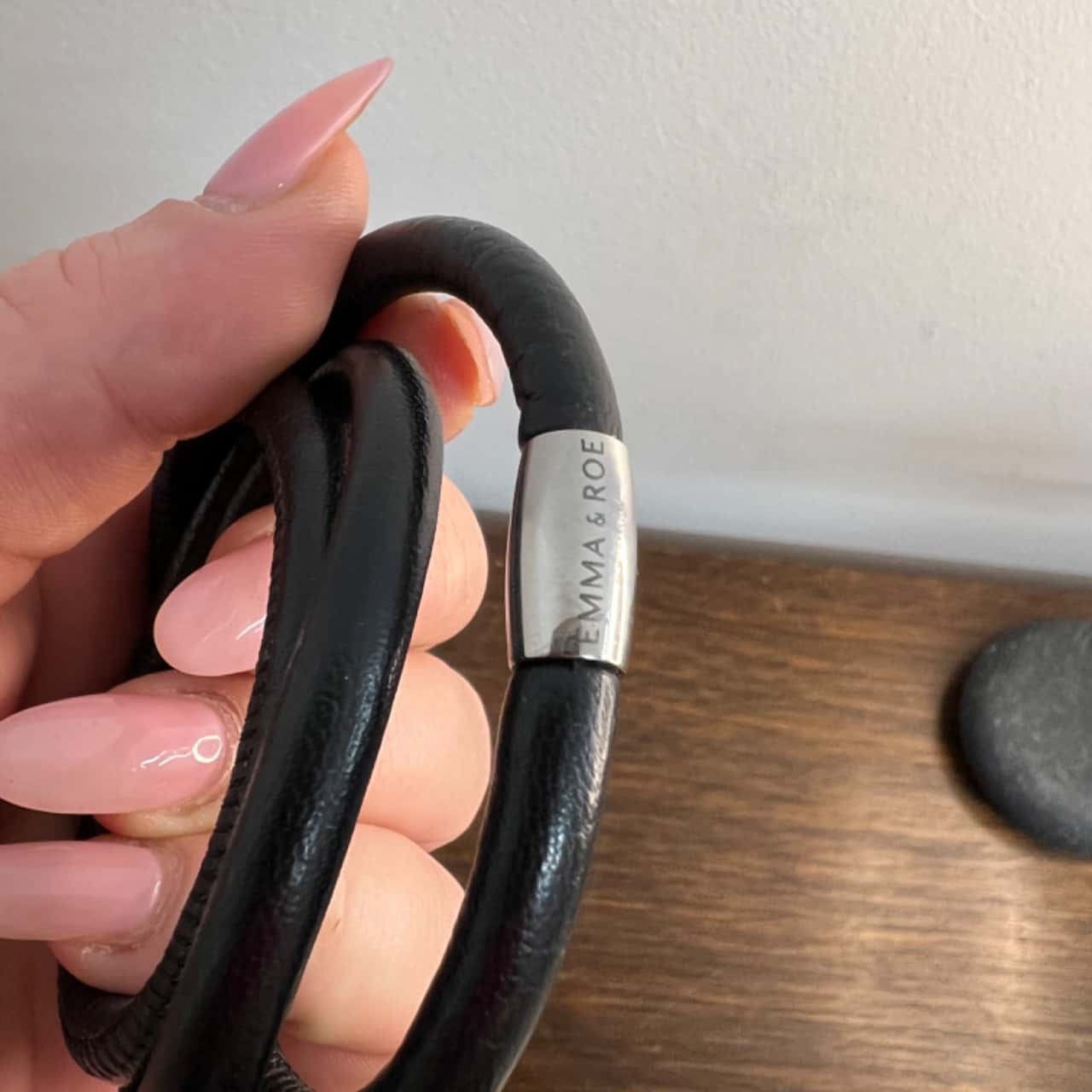 Black leather and sterling silver Emma and roe bangle(s)