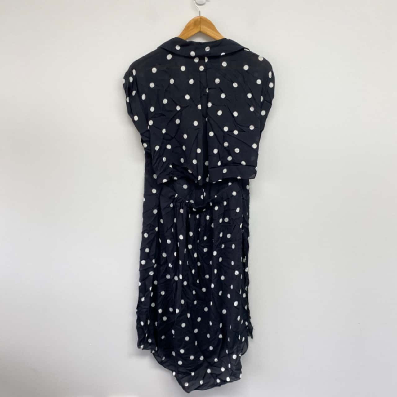 Cue Navy Blue Polka Dot Button Up Shirt Cut Out Midi Dress Size 10 / M (s)