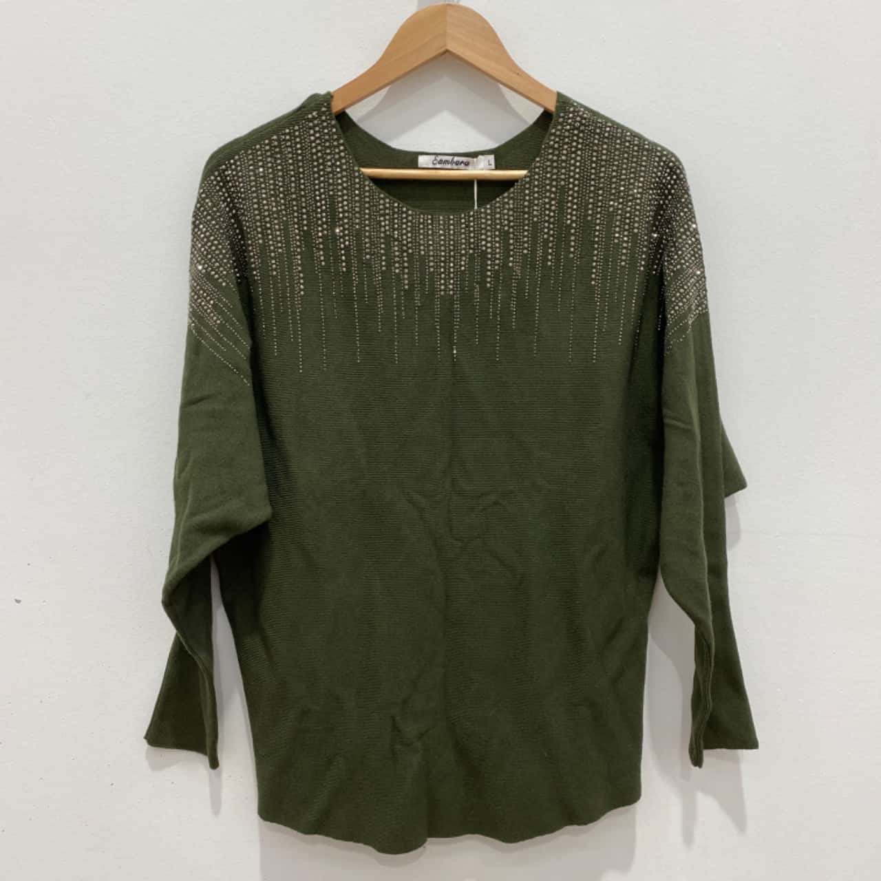 Sambara Womens Embellished Jumper Size L Green (s)