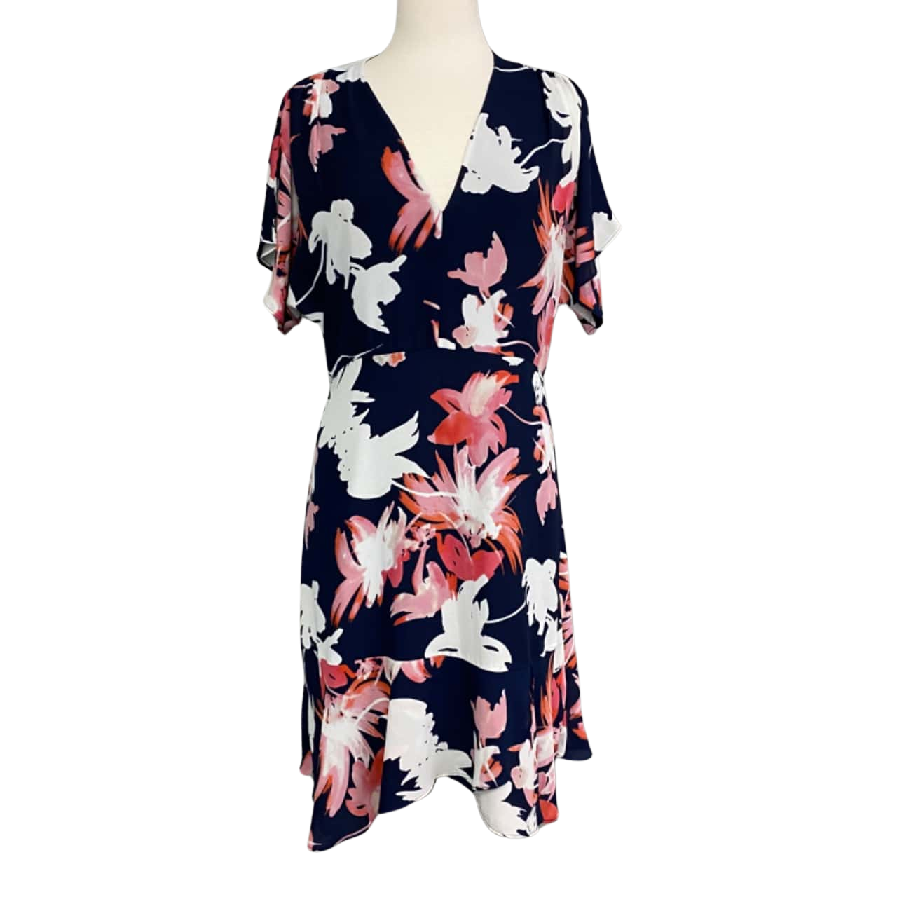 Basque Womens Size 12 Short Sleeve Dress Floral / Navy Blue (s)