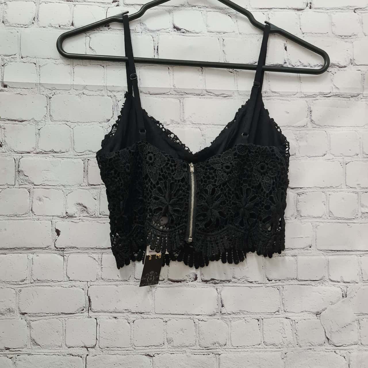 Womens Bralette/Singlet/Zip Through/Cropped Black (s)