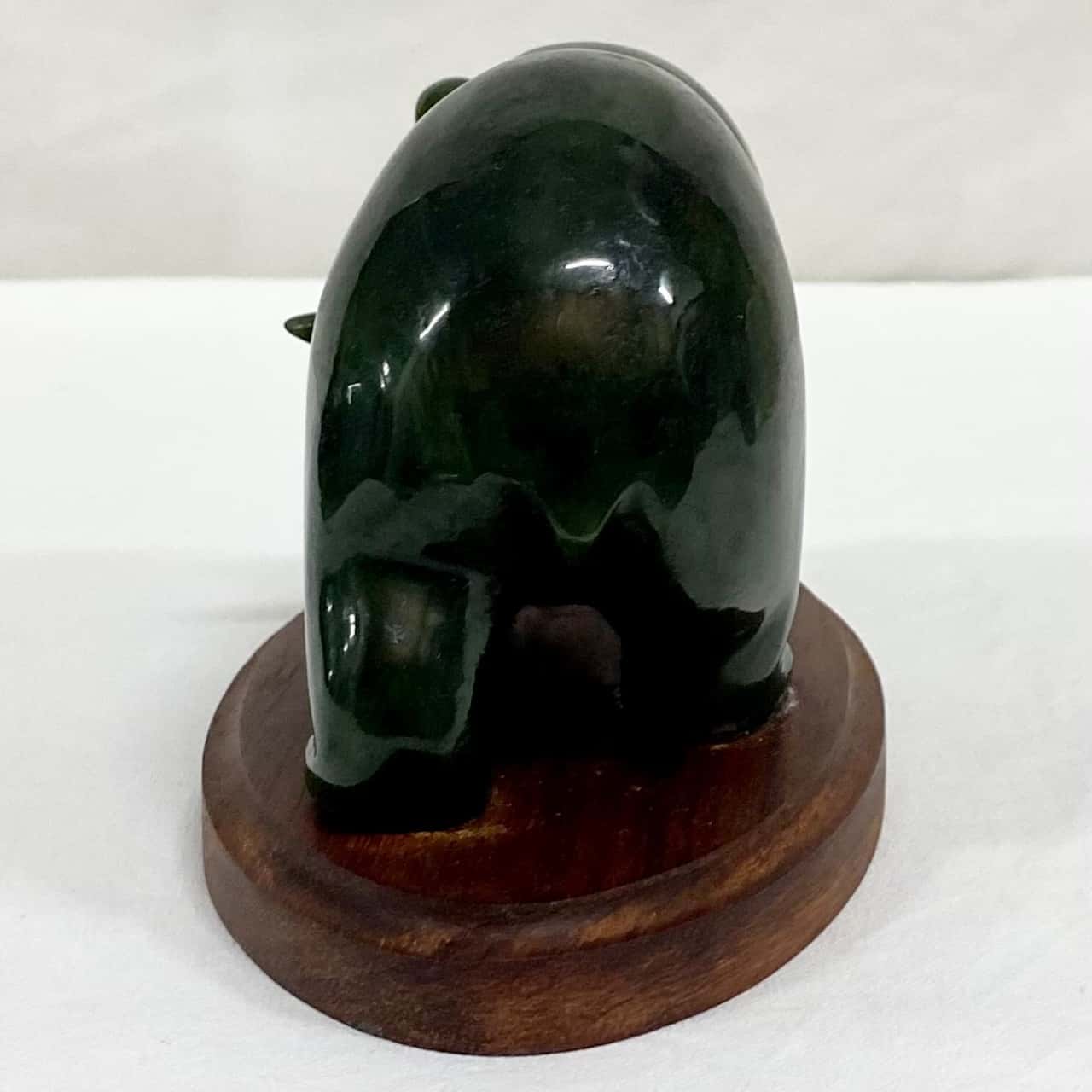 Alaskan Nephrite Jade Bear with Fish Mounted on Wood -Weighs 1Kg(s)