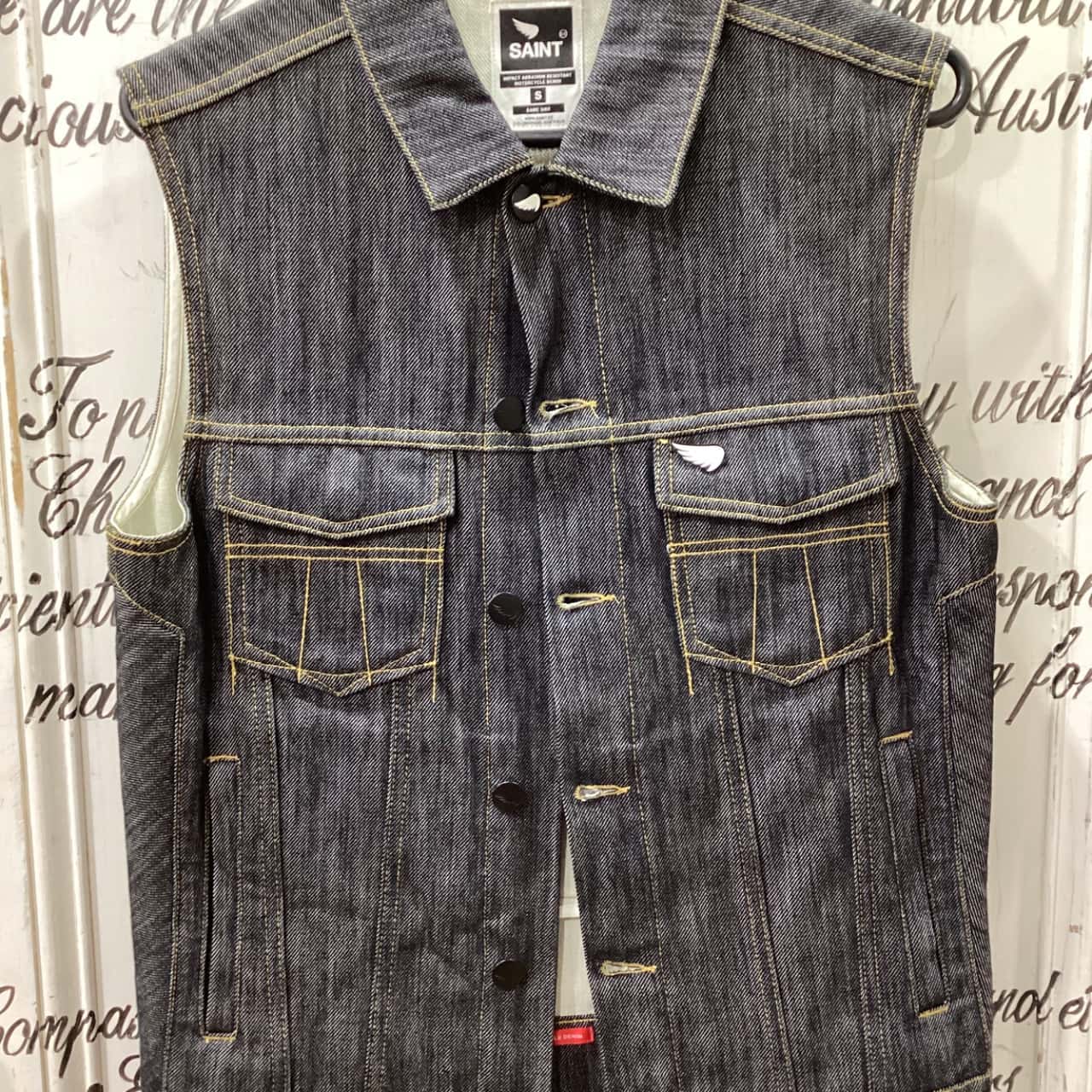 Mens SAINT brand Size S Vest Vintage wash denim blue(s)