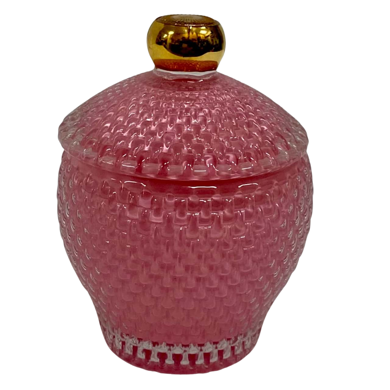 Beautiful Pink Glass Container with Gold Trim