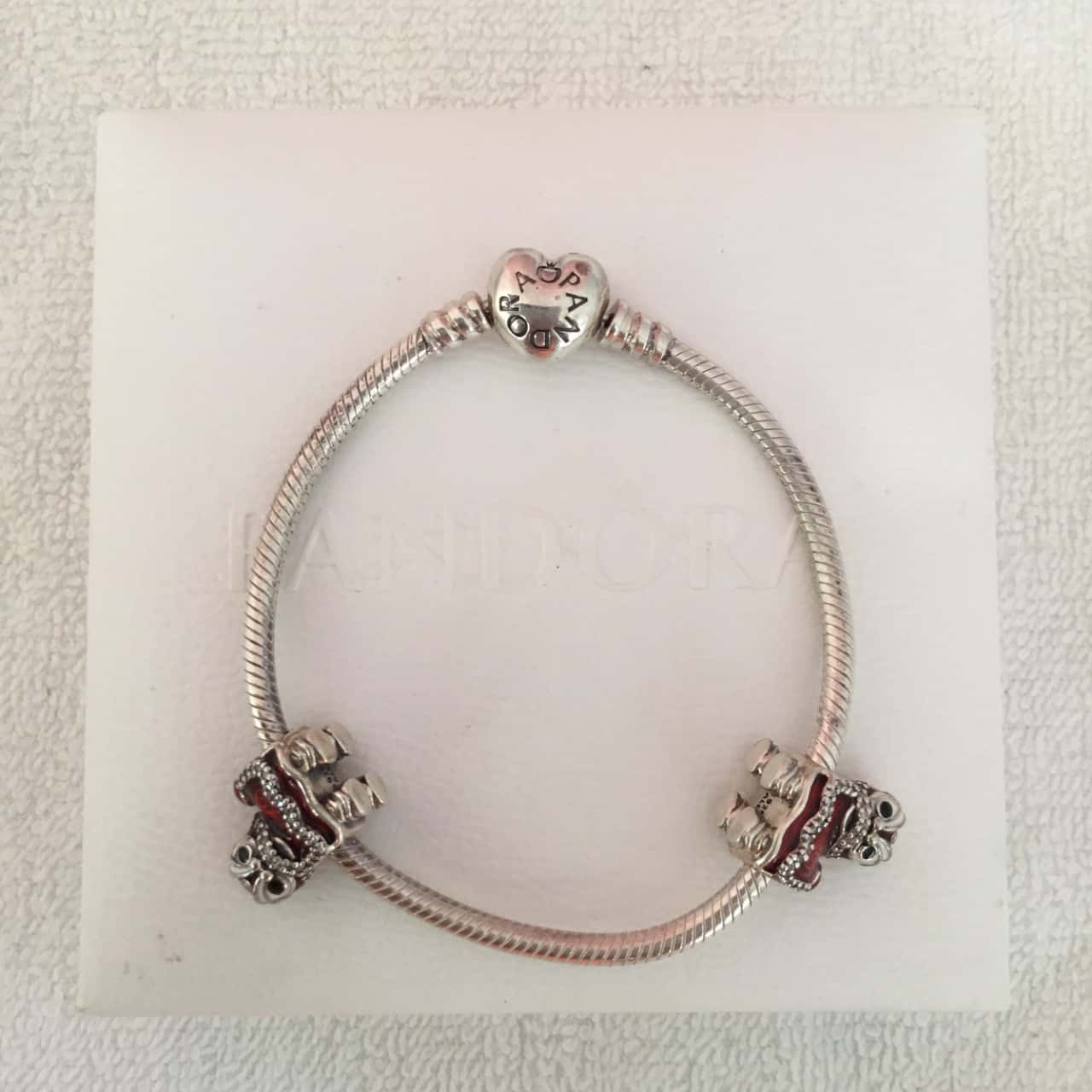 Genuine Pandora ALE 925 Sterling Silver 18cm Bracelet with 2 Lion Red ...
