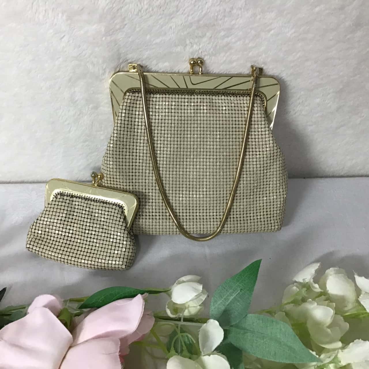 Vintage House of Mesh Beige Mesh Handbag with Matching Coin Purse(s)