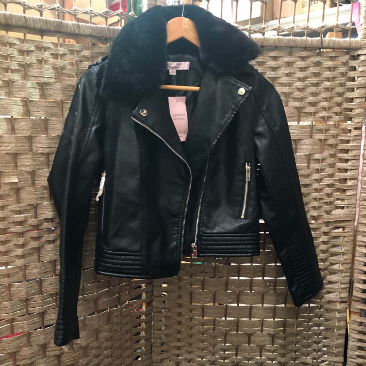 Miss Selfridge Petite Size 10 Leather Style Jacket Black(s)