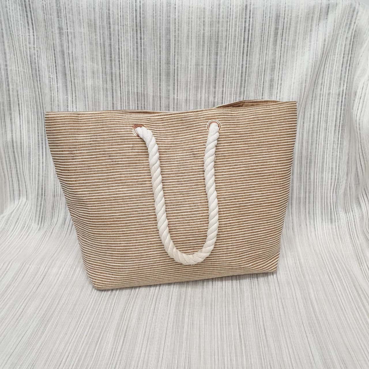 Classy Rose Gold Lurex Thread Rope Handle Shopper - Beach /Holiday ...