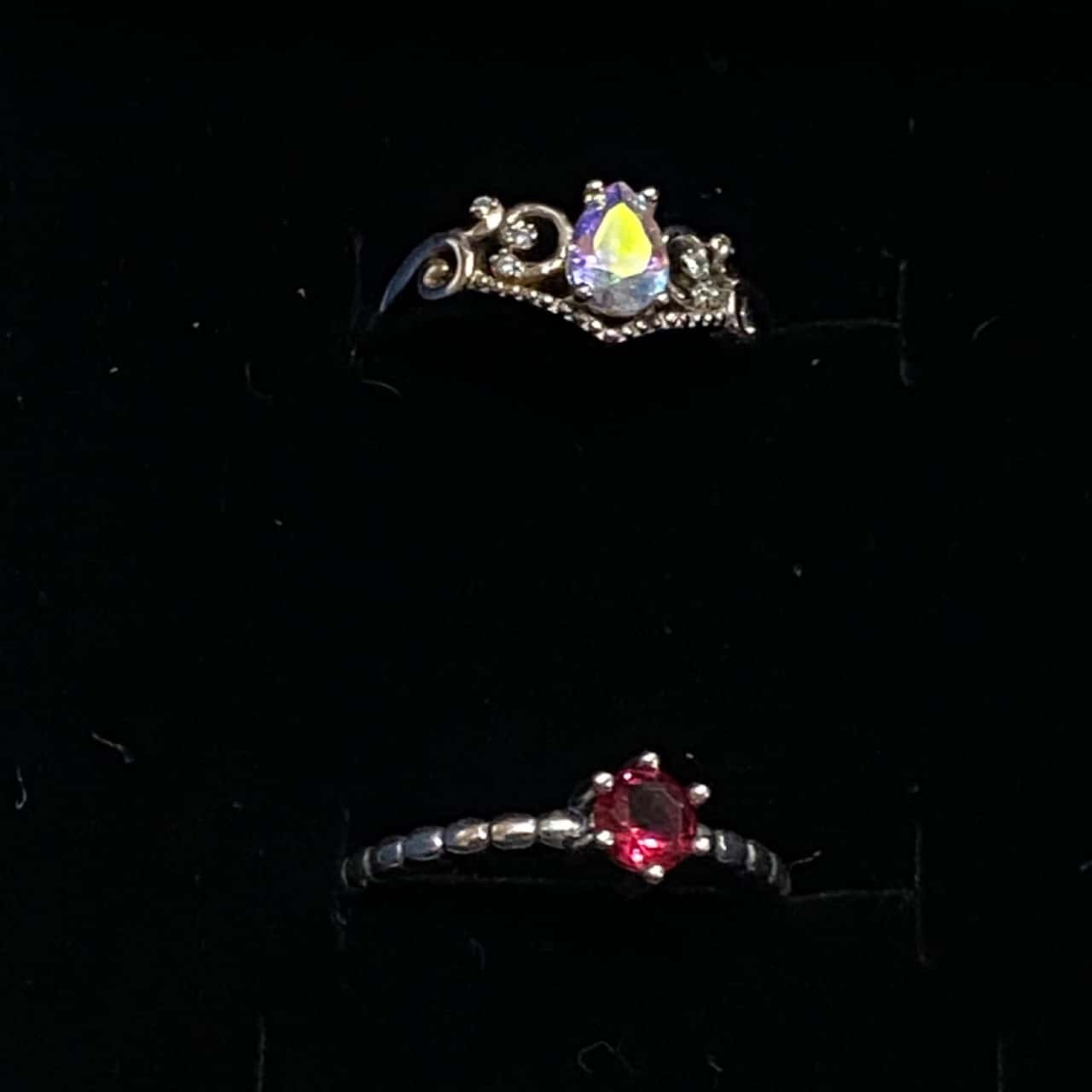 2x Silver 925 Rings With Red/Clear Stone(s)