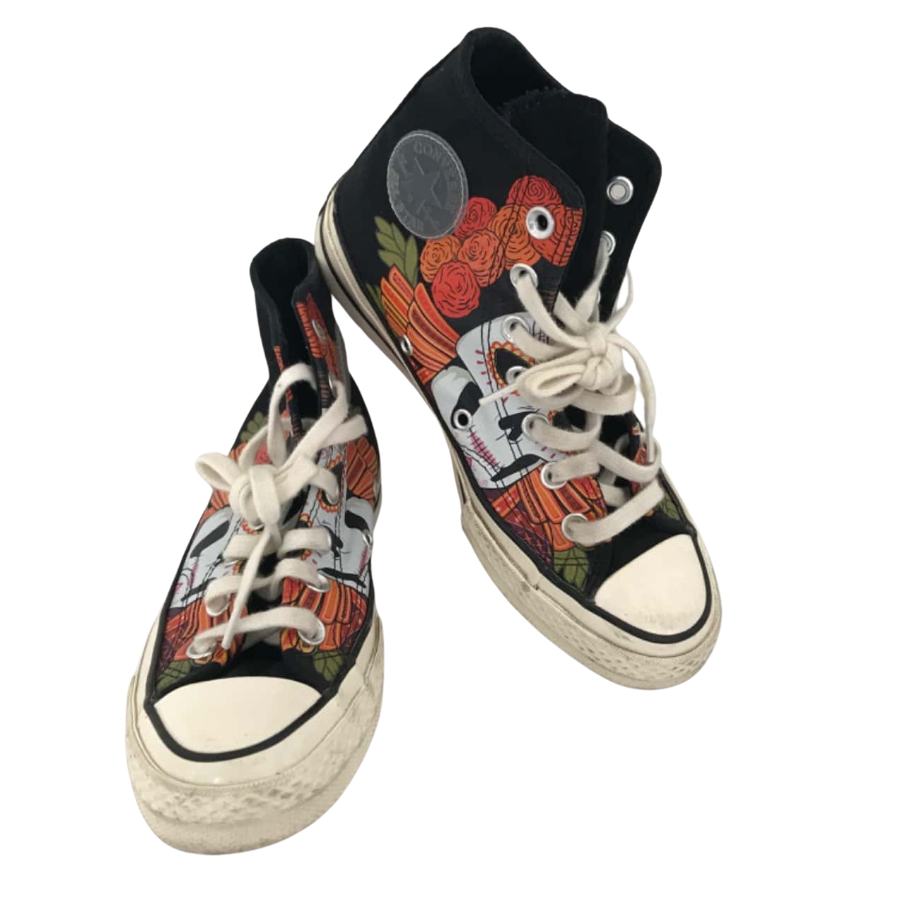 Converse Hi Tops Unisex Size 4 (Mens) 6 (Womens) BlackWith Day of Dead ...
