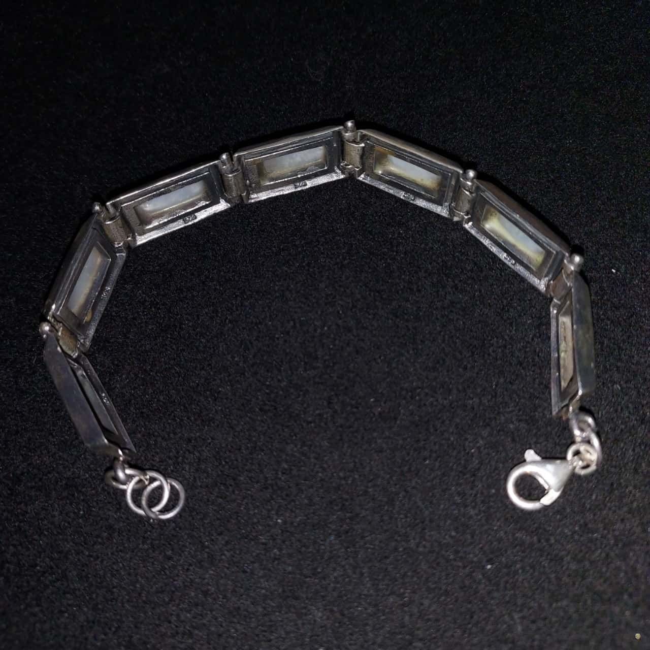 925 Silver .925 Hallmark Pearl Inlay Shell Bracelet 29g Heavy Gemstone ...