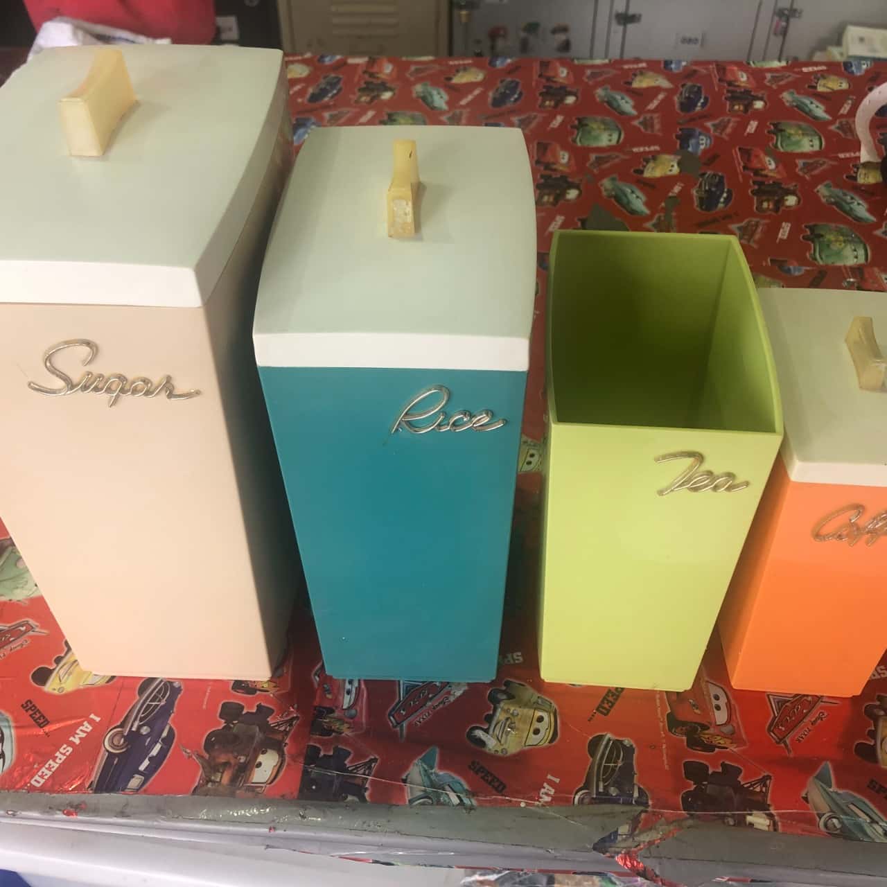 UVGC 4 Pce Capri Brittish Xylonite Retro Cannisters Rice, Sugar, Tea ...