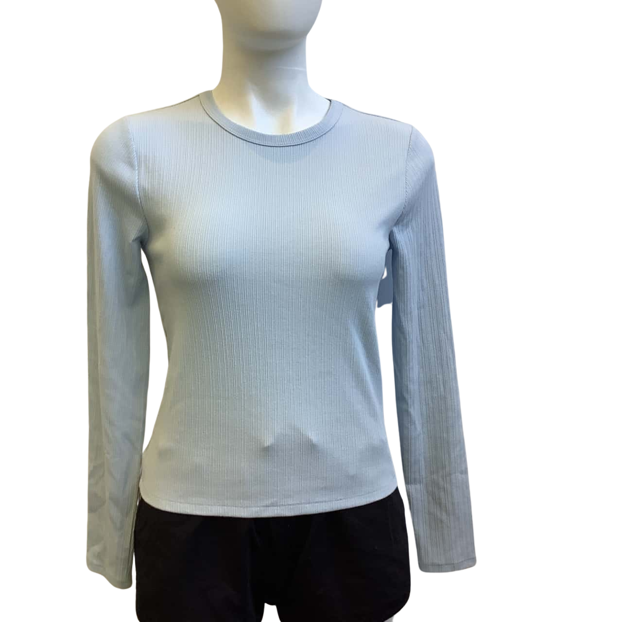 Miss Shop Womens Size S Long Sleeve Ribbed Top Sky Blue (s)