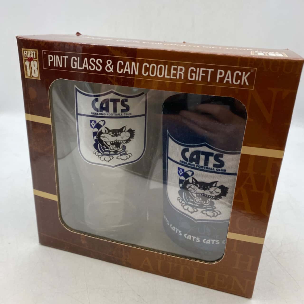 AFL Fisrt 18 Geelong Cats Pint Glass & Cooler in Box-1772424