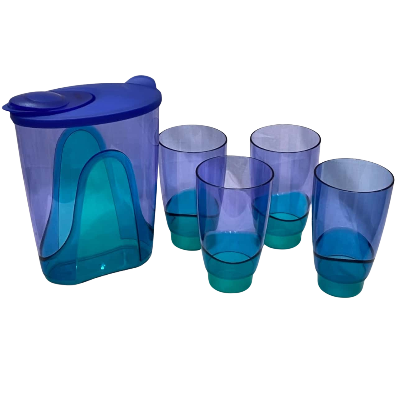 Tupperware - ILLUSIONS 5 Piece Jug and Cup Picnic Party Set Blue / Green (set 1 of 2) (s)