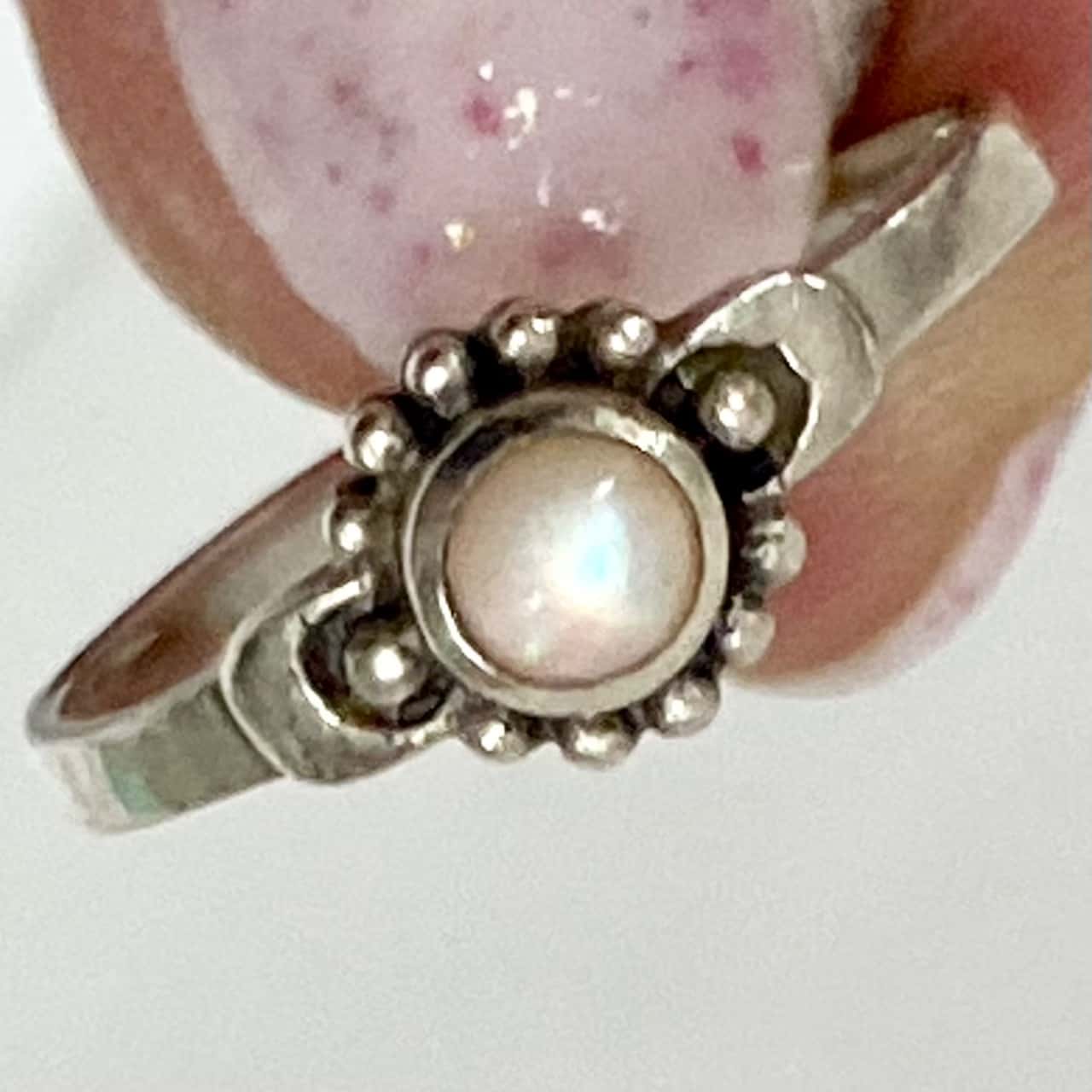 Delicate 925 Silver Ring with Pearly Stone(s)