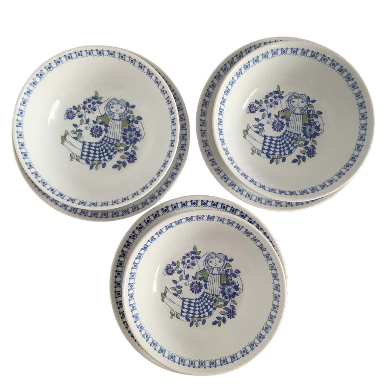 Figgjo. Three Dessert/ Fruit Bowls and Three Side Plates.