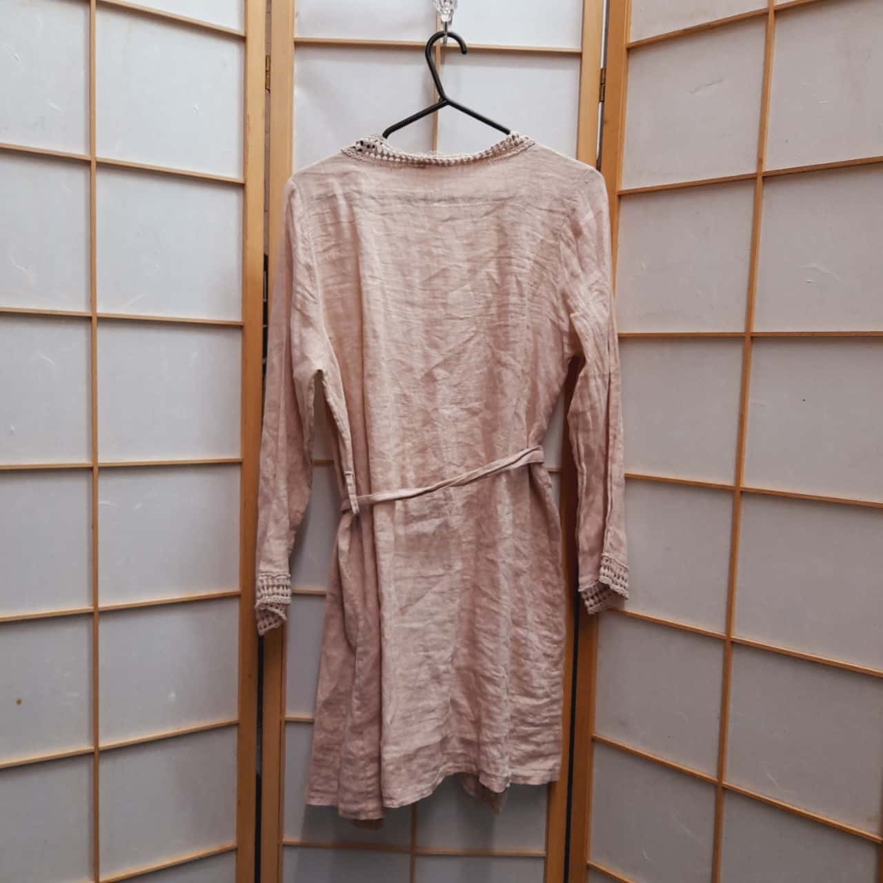 LUNGO L'ARNO Womens Robe Size M Linen, Beige / Dusky Pink