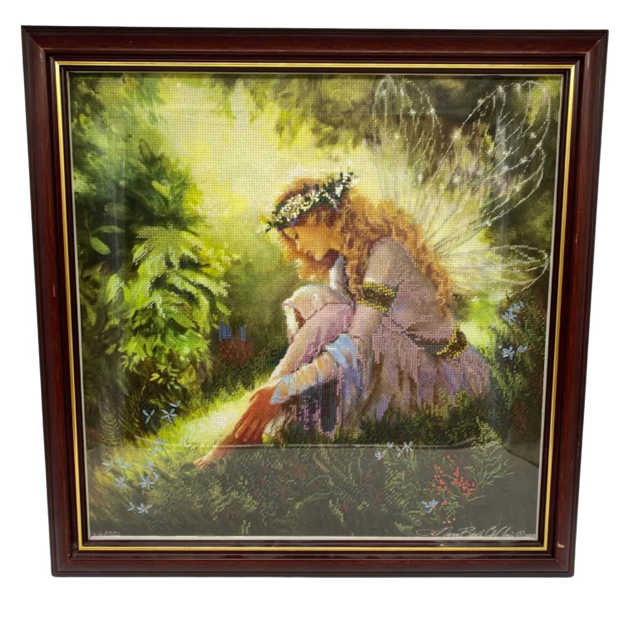 Beautiful Framed Embroidered "Fairy in Thought" with Shimmering ...