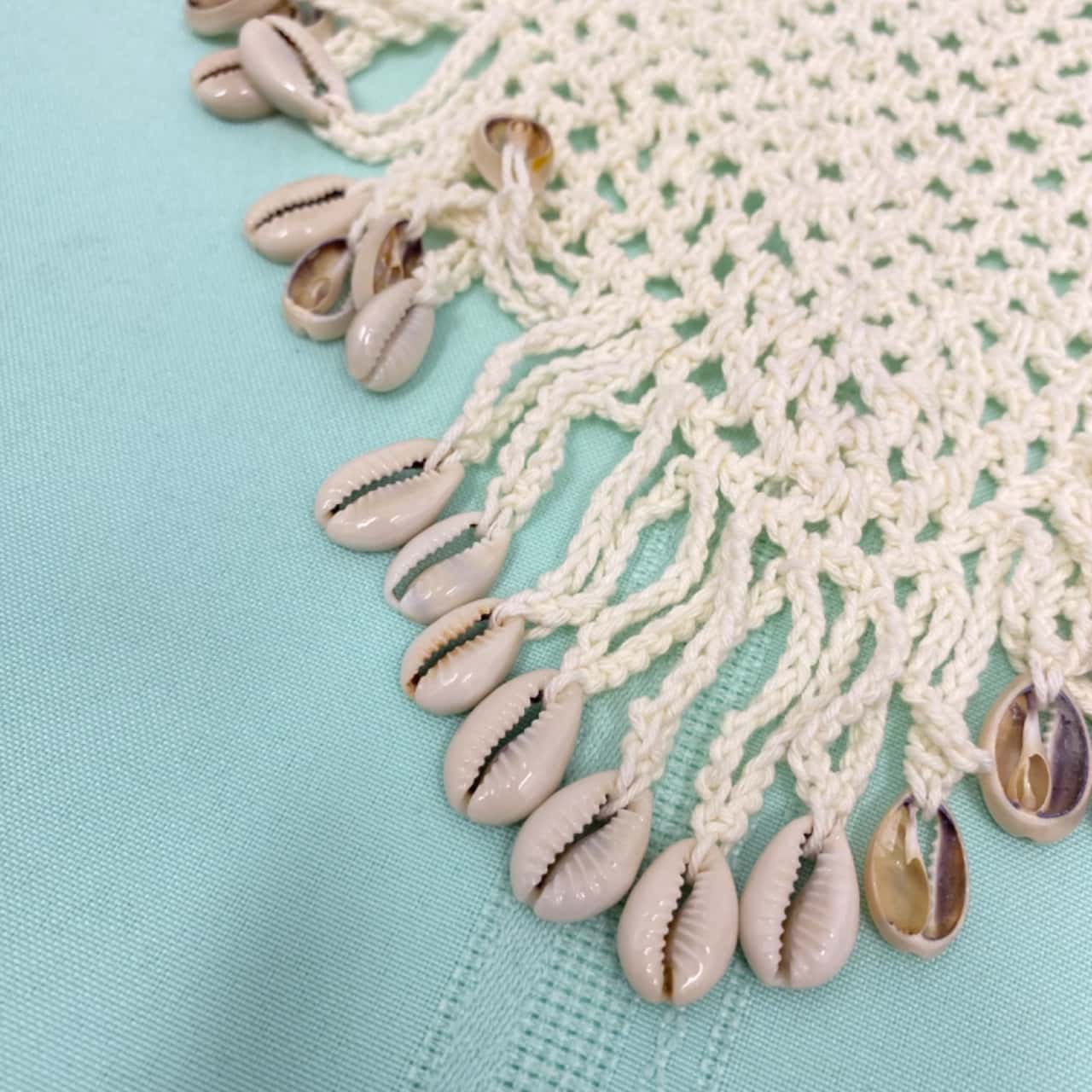 Women's Crochet Top / Beachwear With Shells Off White (s)