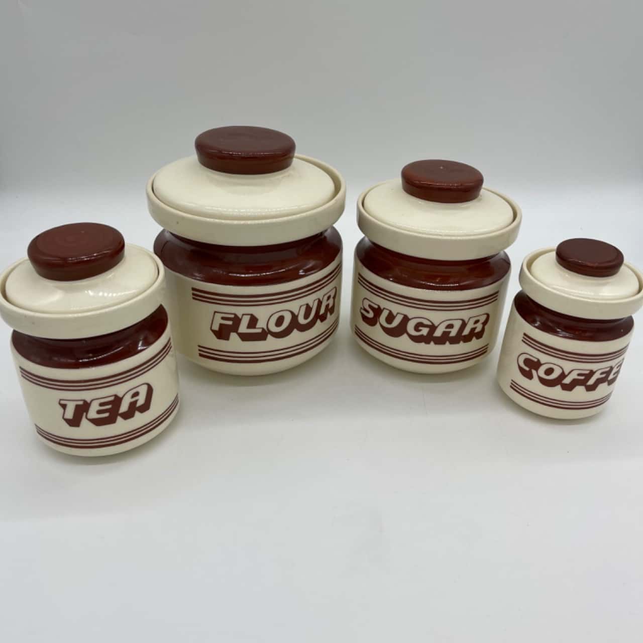 Vintage Retro Set 4 Ceramic Kitchen Cannisters Made in Romania [B#06](s)