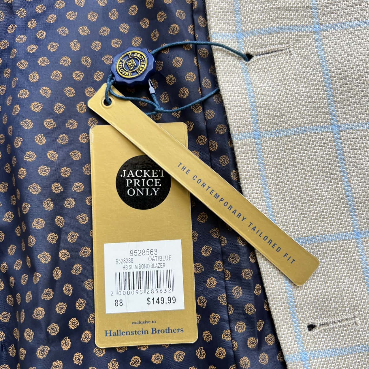 BNWT Hallenstein Brothers Mens Size 88 Linen Blend Slim Fit 2 Button ...