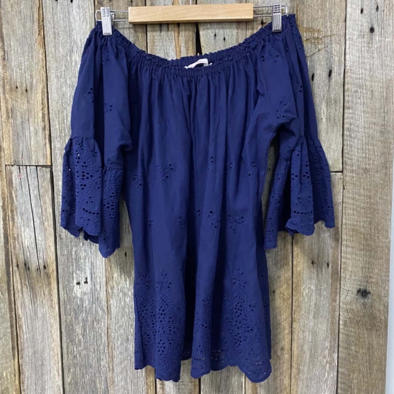 Women’s Boho Off Shoulder Navy Blue Top Size S