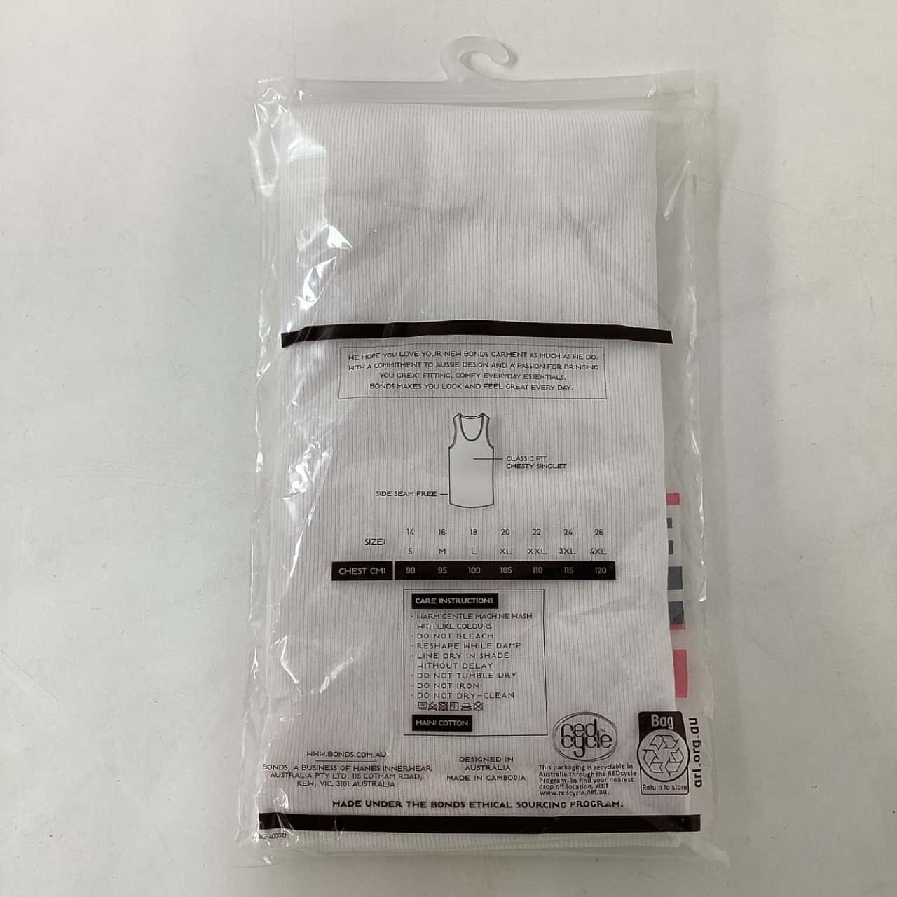 New - Bonds Classic Fit Chesty Singlet White Size S