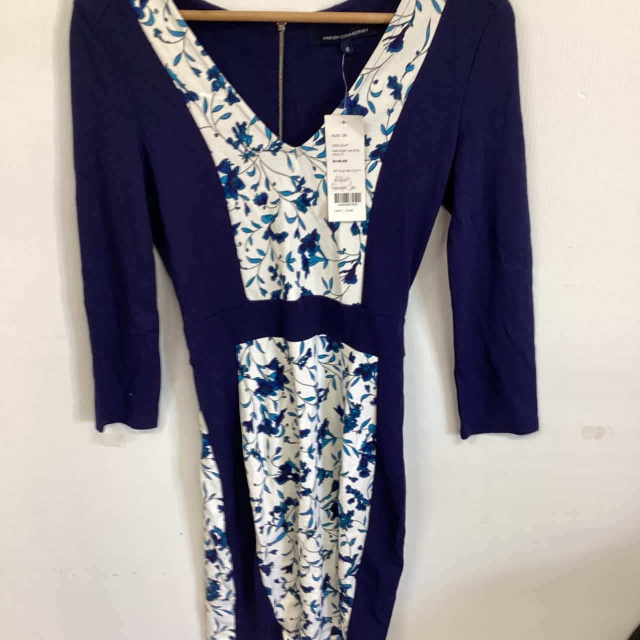 French Connection Womens Size 8 Midi Dress Floral / Navy Blue / White (s)