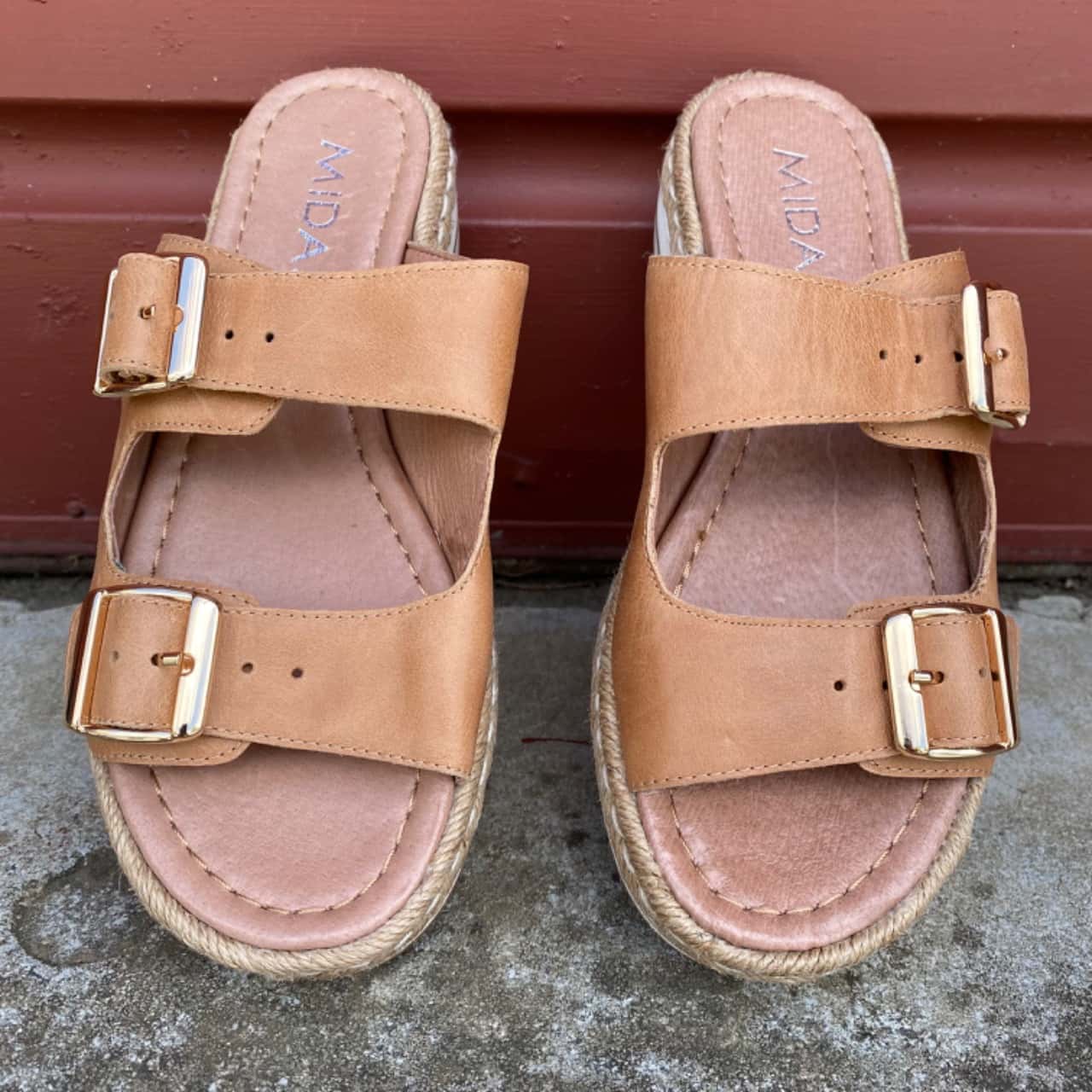 Midas Womens Size 37 Brown leather jute wedge sandals(s)