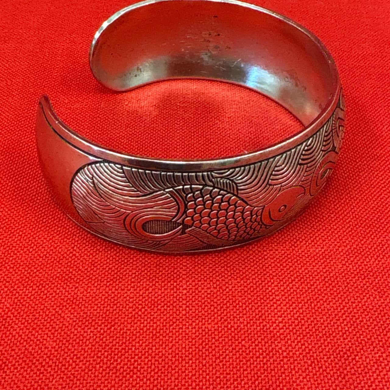 Women's Silver Cuff Bracelet featuring an Eternal Knot & Fish Design