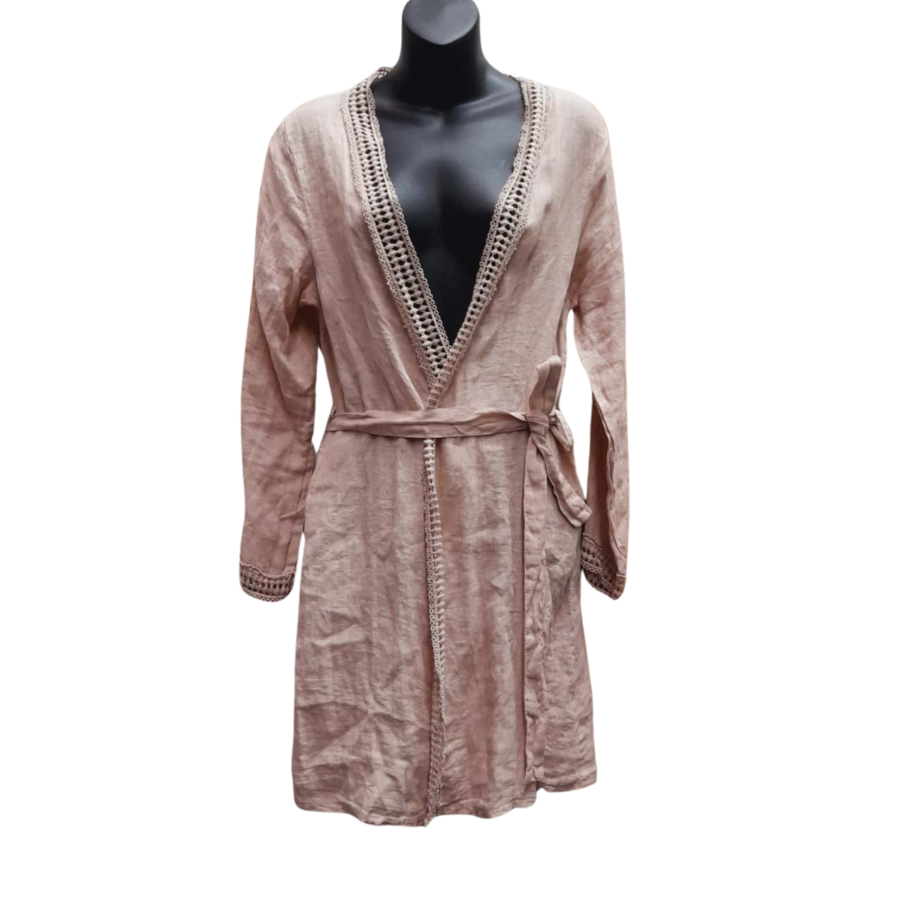 LUNGO L'ARNO Womens Robe Size M Linen, Beige / Dusky Pink