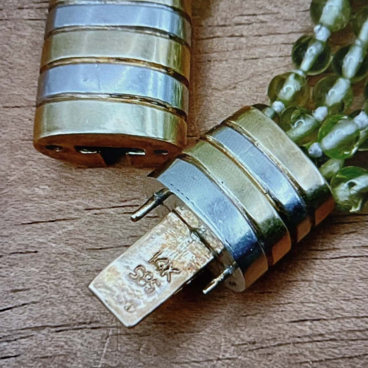 Vintage 585 14k White & Yellow Gold Multi Strand Peridot Bead Necklace ...