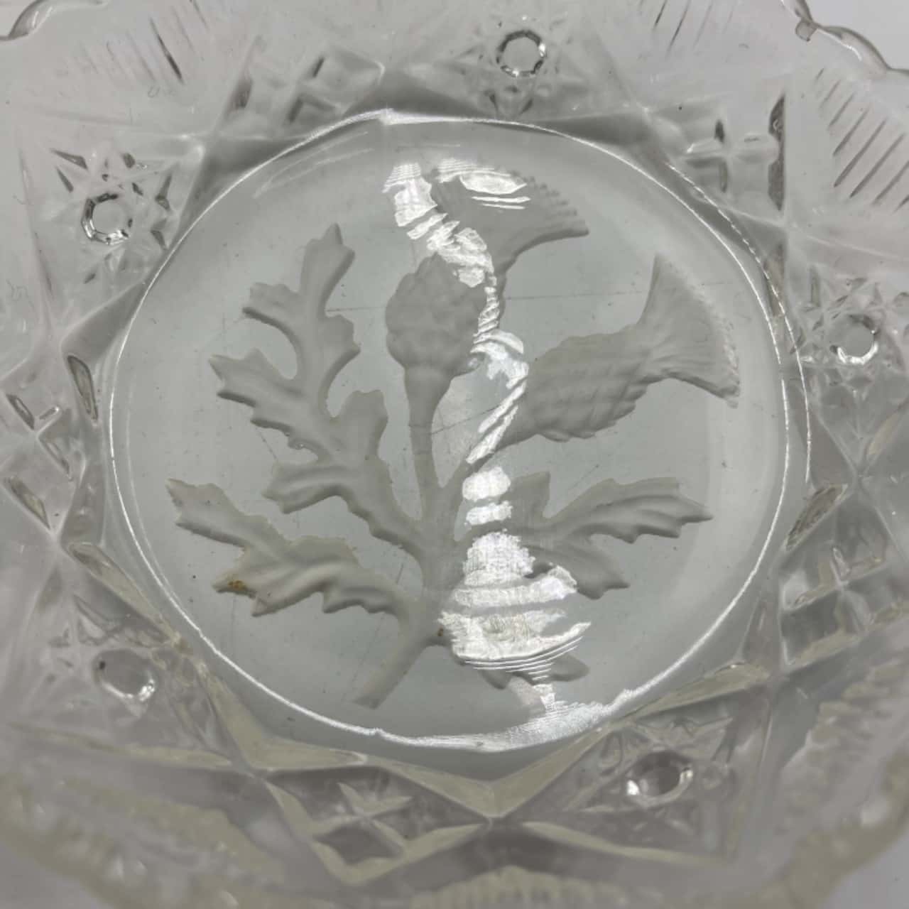 Scottish Thistle etched Crystal trinket dish
