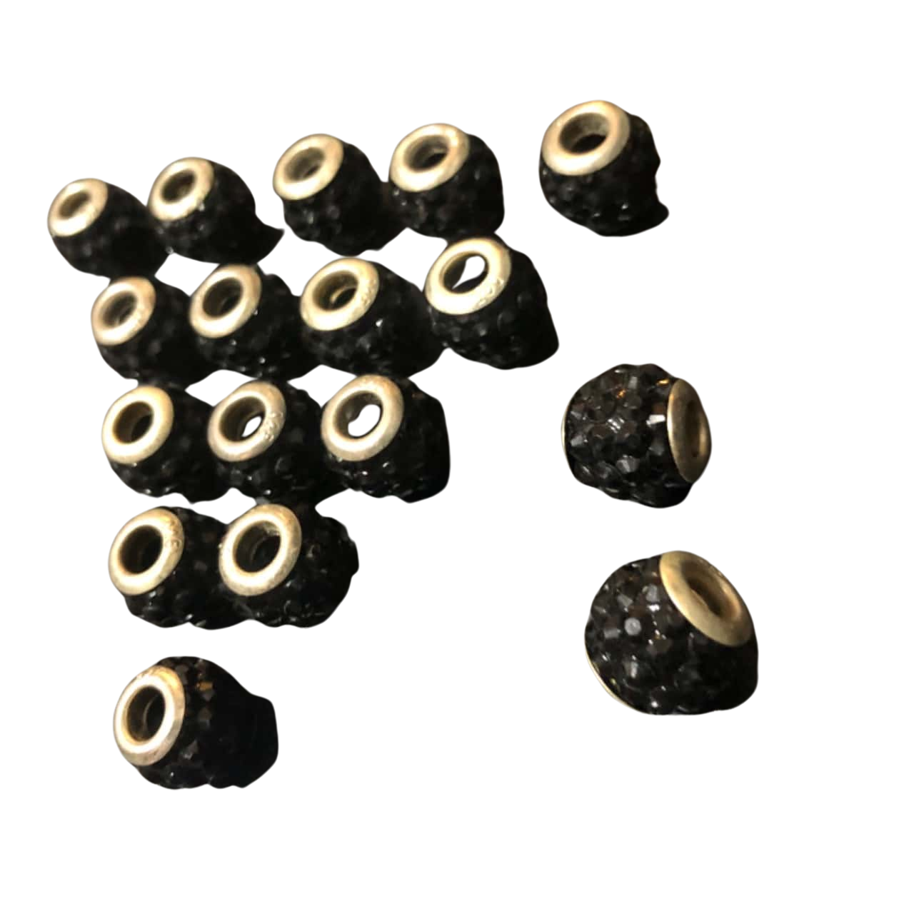 Silver 925 beads with black crystals Pack/17(s)