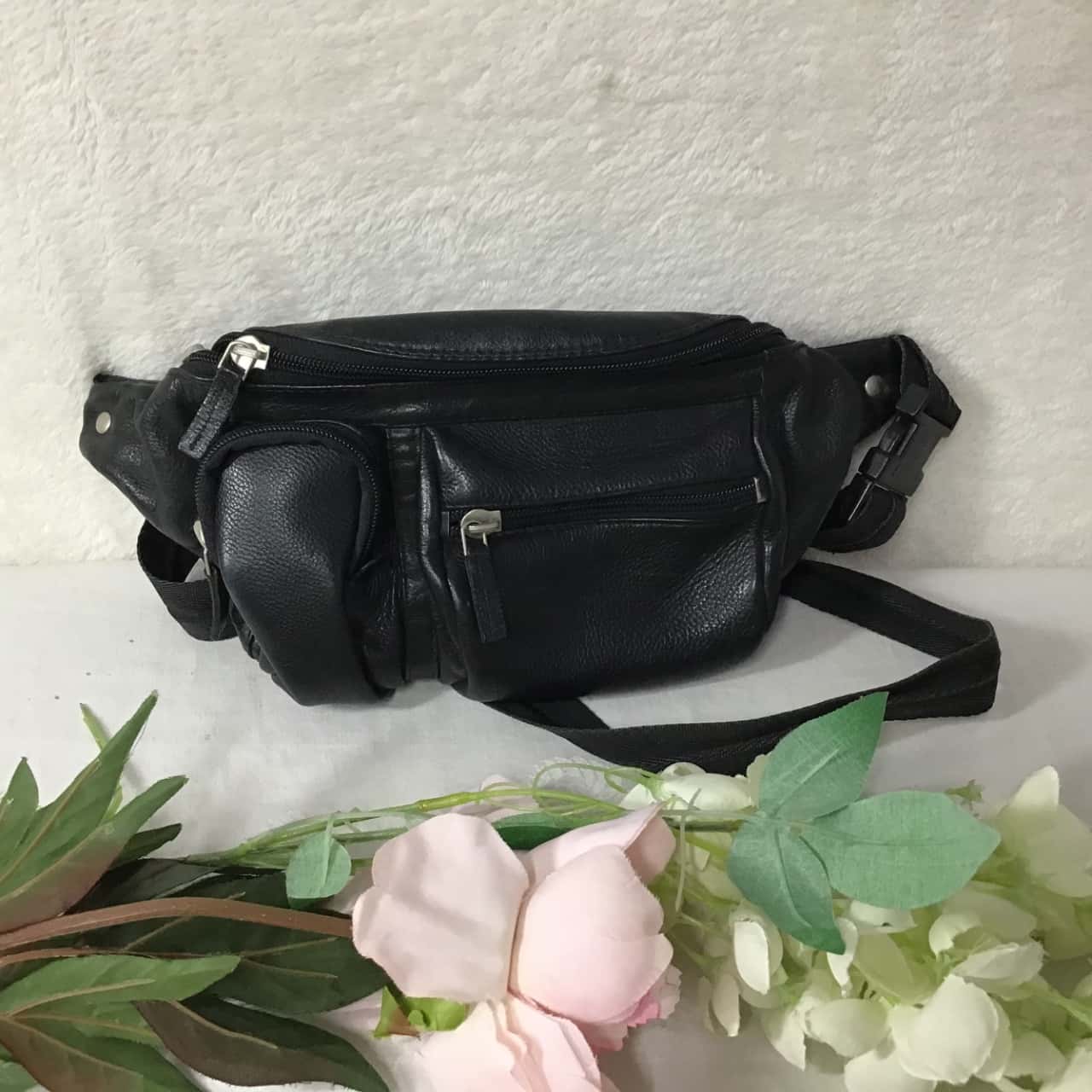 Mens Black Leather Bum Bag