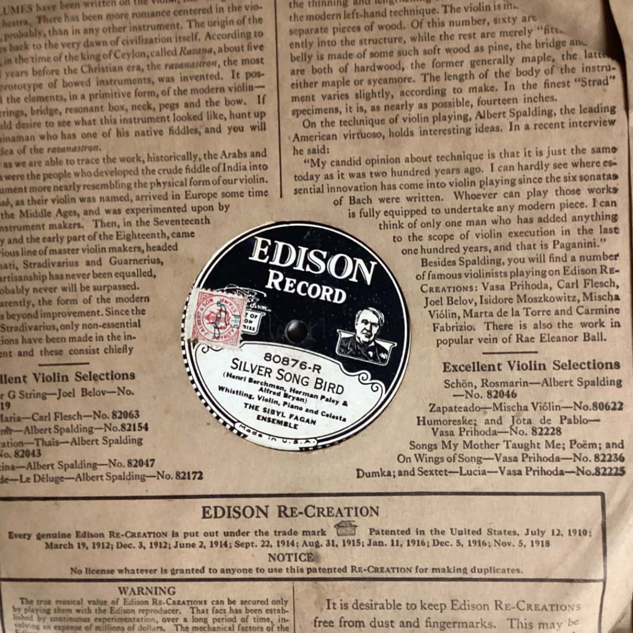 Edison Record Phonograph Record