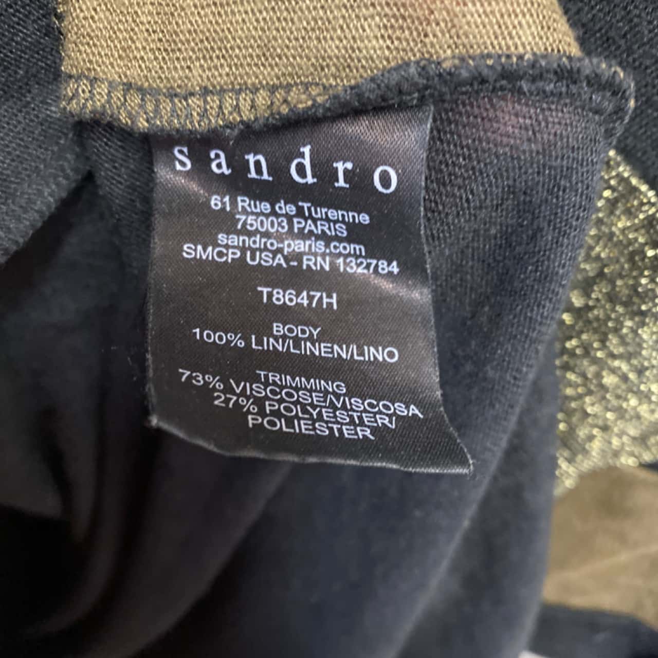 Sandro Womens Size 1 Short Sleeve Black / Gold / Green