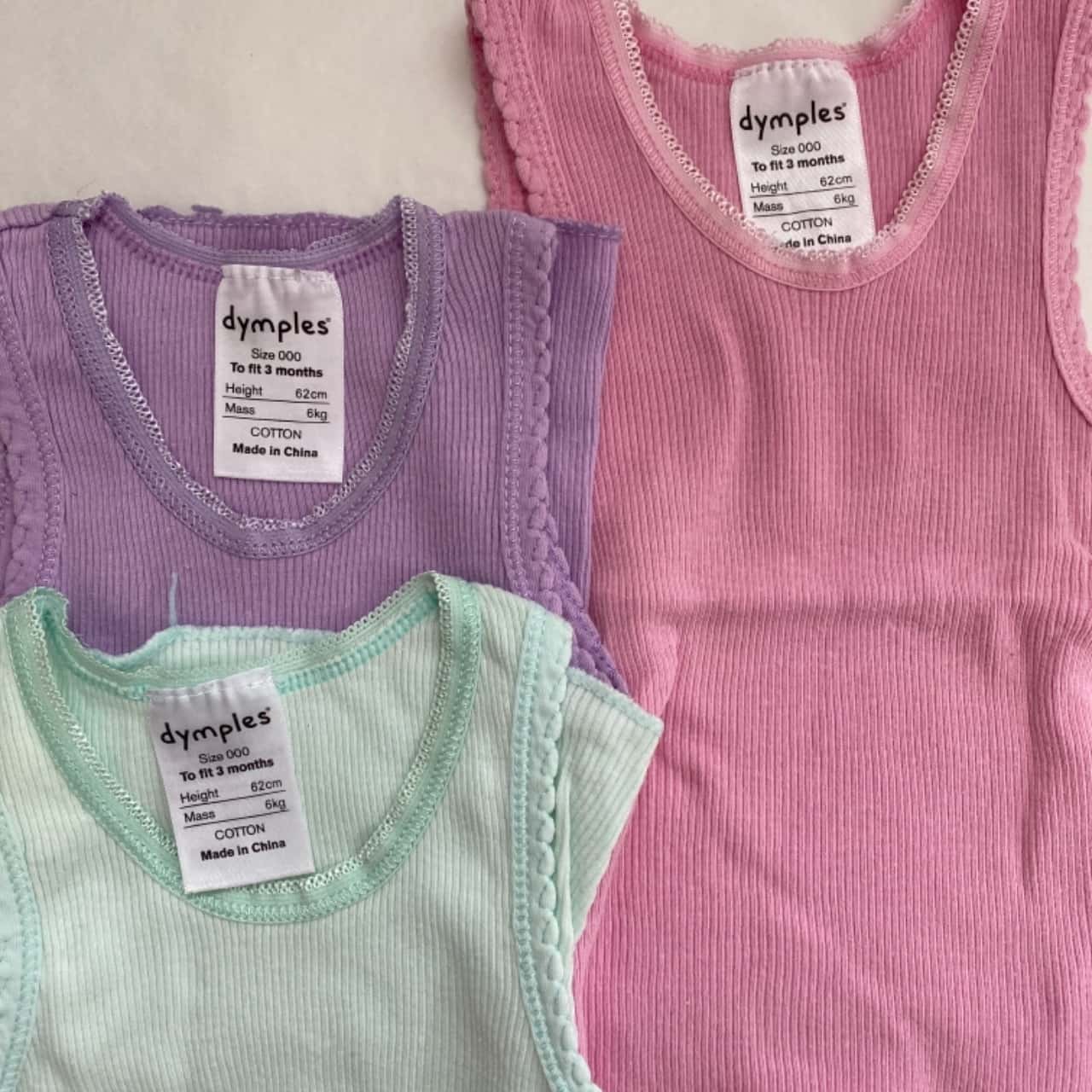 Pastel Cotton Baby Singlets, Size 000(s)