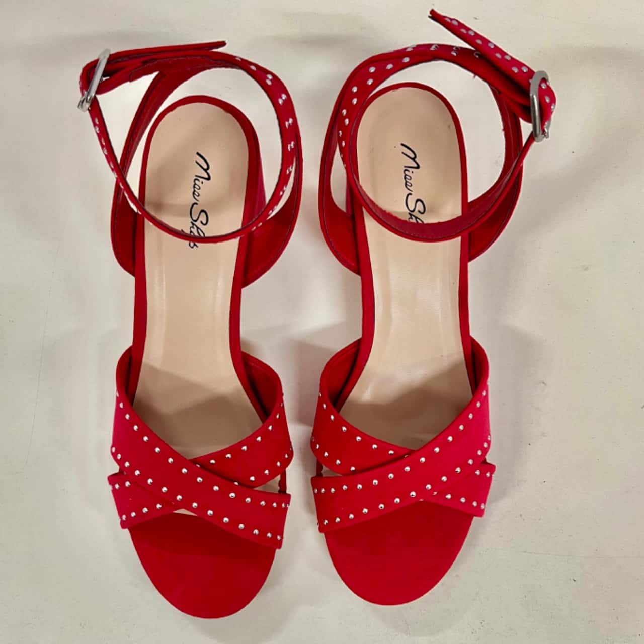 Miss Shop Andie Red Strappy Sandals Block Heel Size 8 (s)